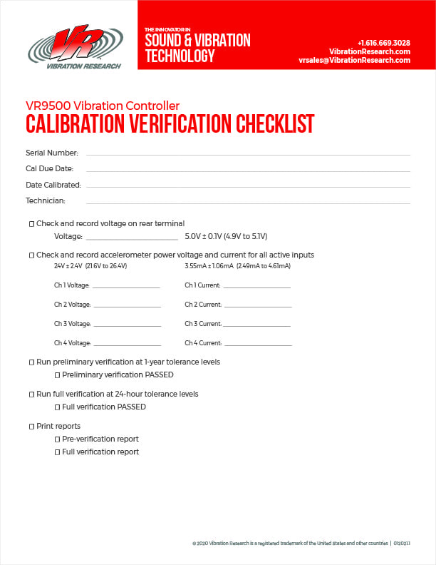 Calibration Verification Checklist - VRU Calibration Verification Checklist - VRU